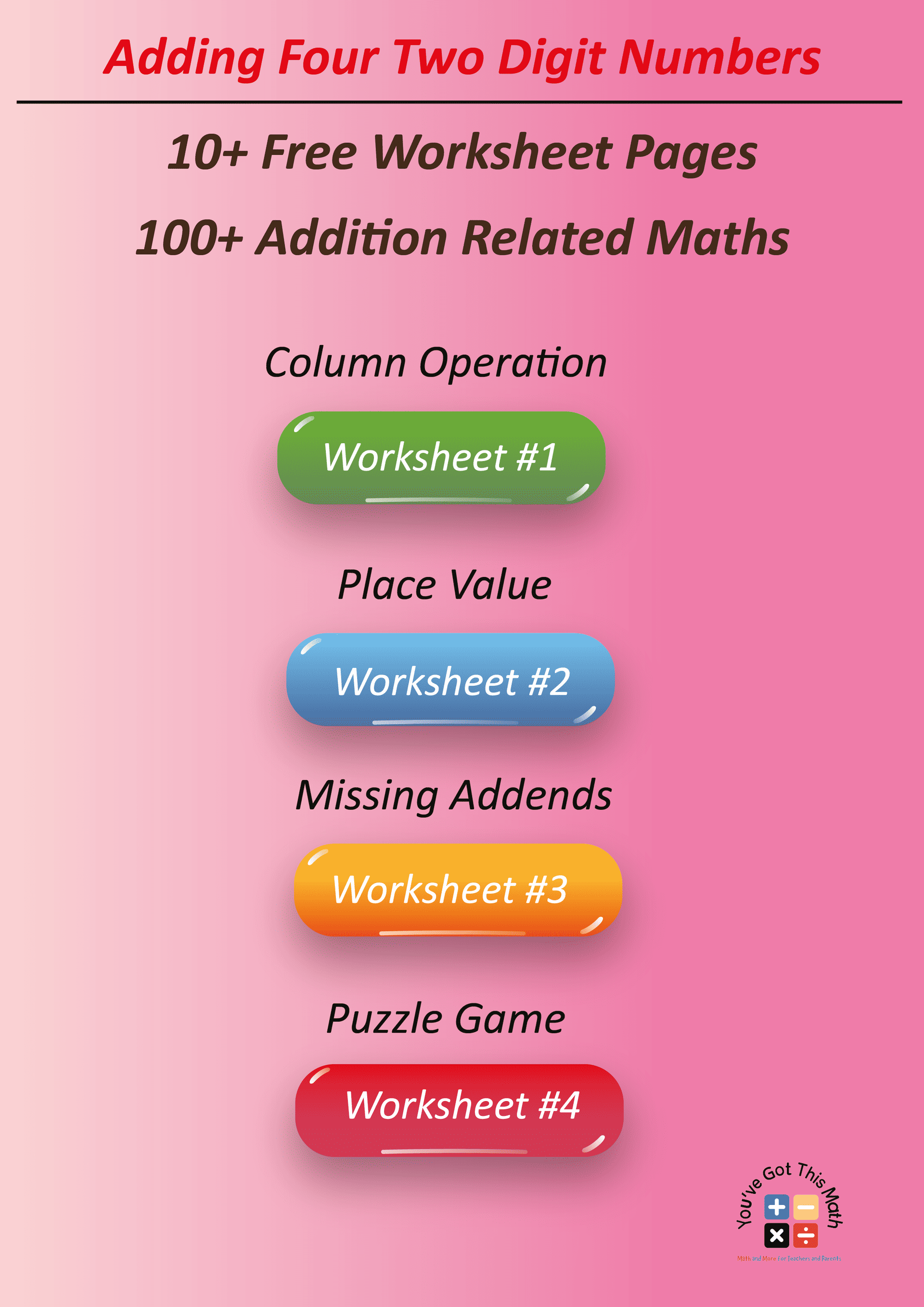 10 Free Pages Of Adding Four Two Digit Numbers Worksheet