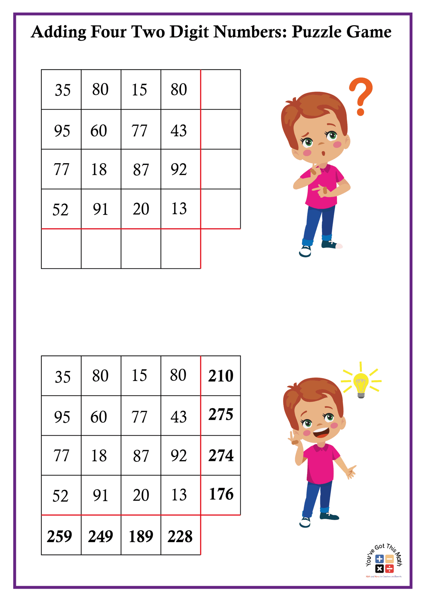 10+ Free Pages of Adding Four Two Digit Numbers Worksheet