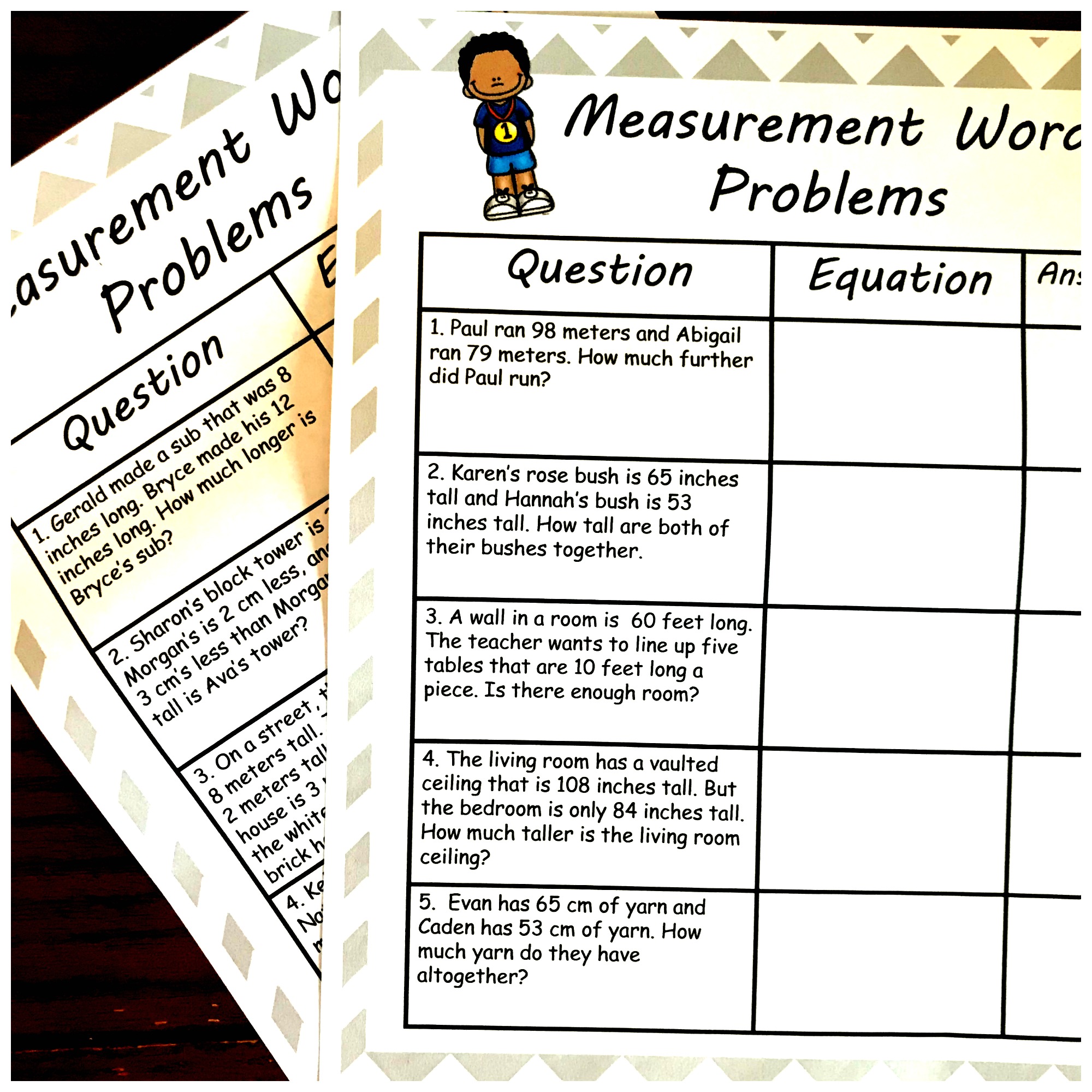 Two Simple Measurement Word Problems Worksheets