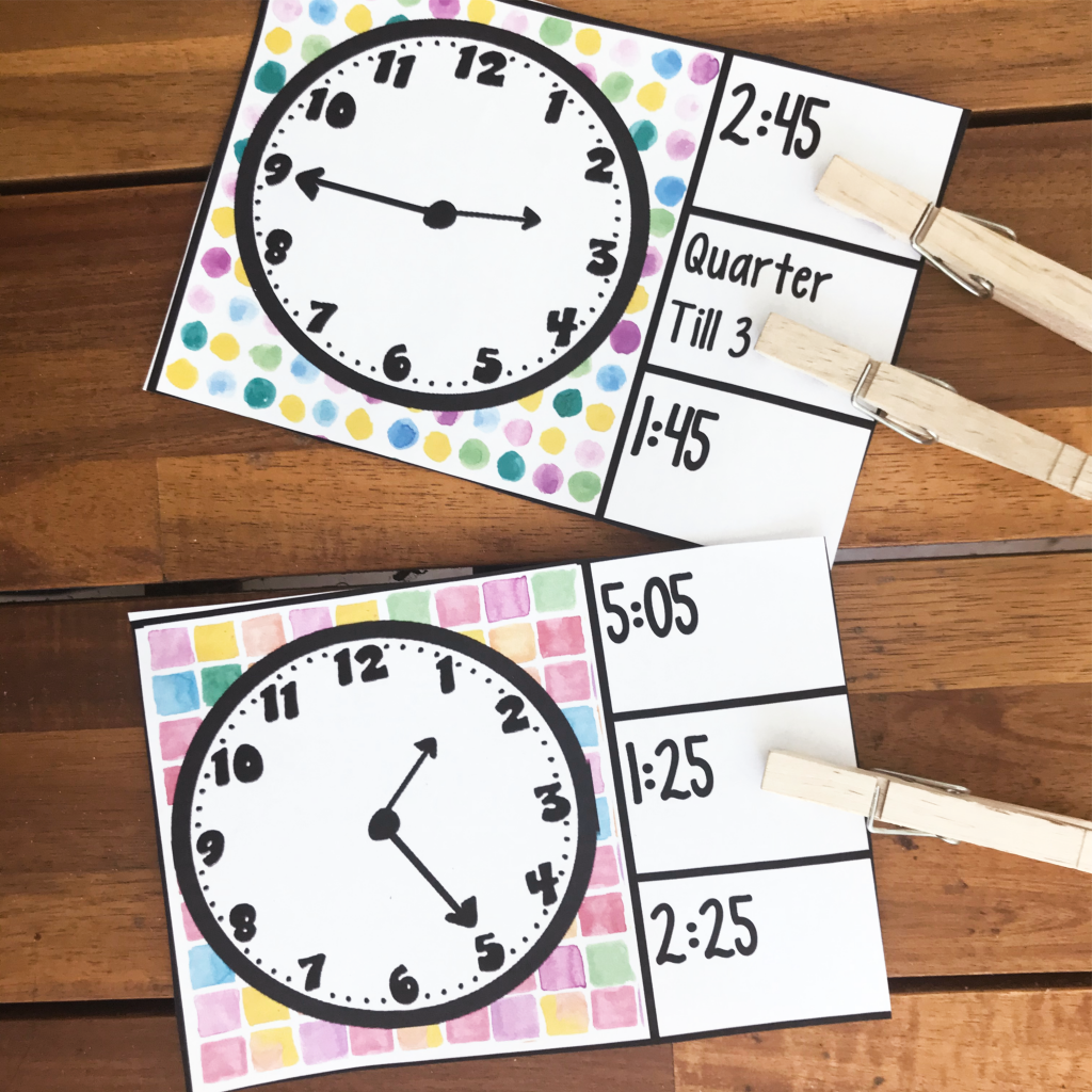 20 Telling Time Clip Cards for Clock Learning For Kids