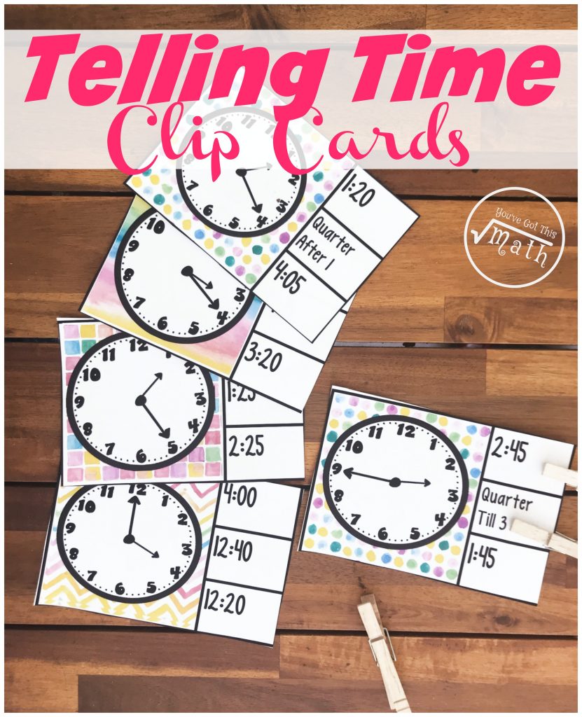20 Telling Time Clip Cards for Clock Learning For Kids