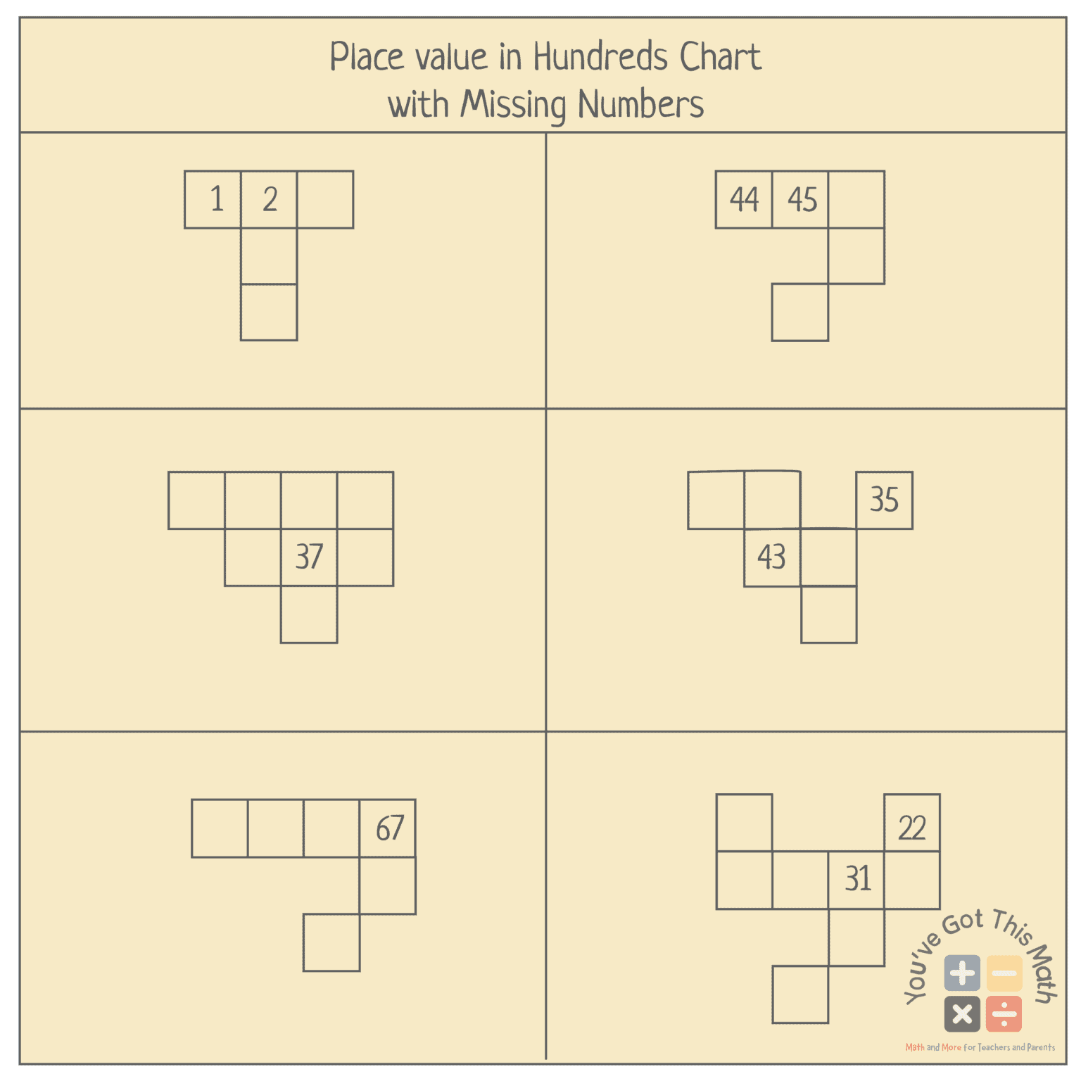 9 Free Hundreds Chart with Missing Numbers Worksheets