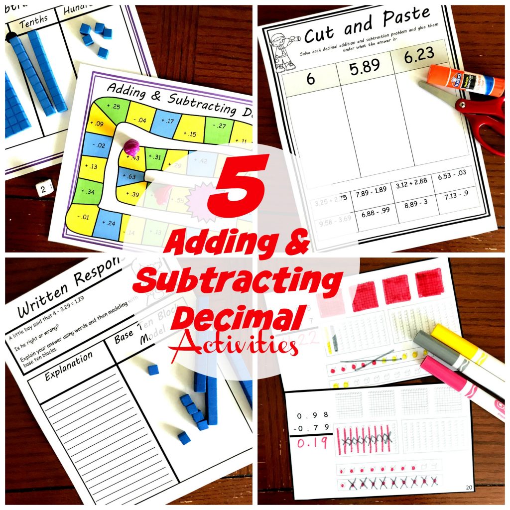 FREE No-Prep Adding and Subtracting Decimal Game Using Base Ten Blocks