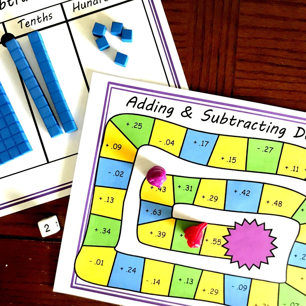 FREE No Prep Adding And Subtracting Decimal Game Using Base Ten Blocks