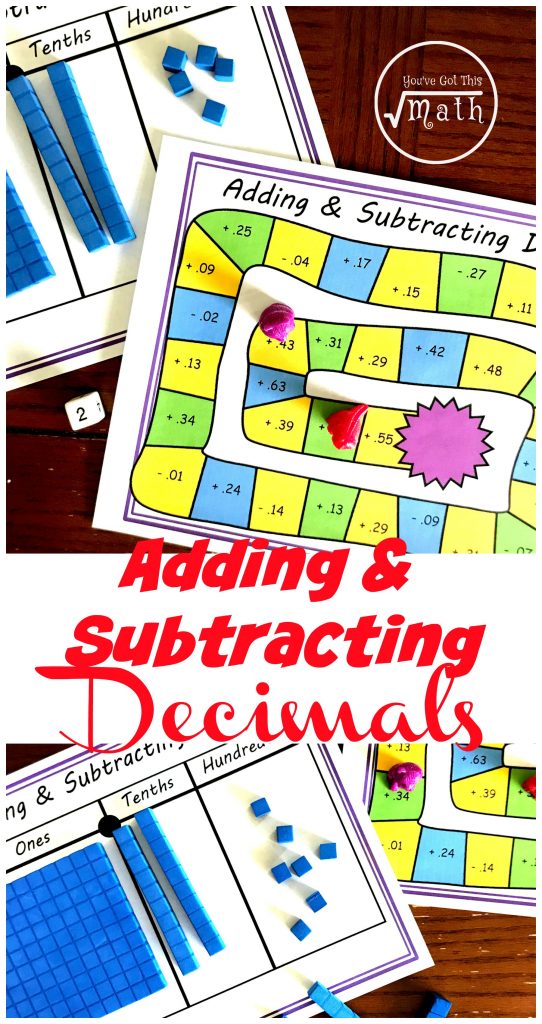 FREE No-Prep Adding and Subtracting Decimal Game Using Base Ten Blocks