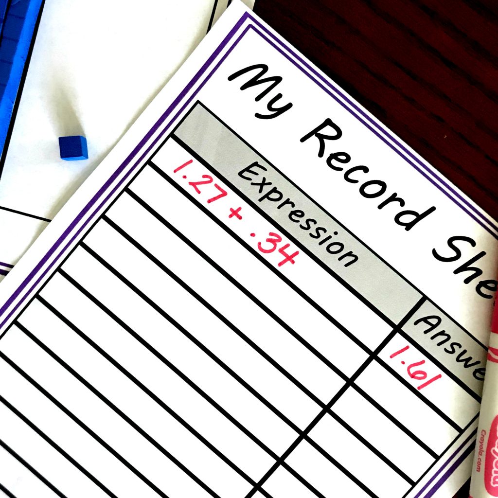 FREE No-Prep Adding and Subtracting Decimal Game Using Base Ten Blocks