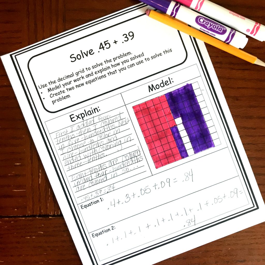 Adding And Subtracting Decimals With Models Worksheets