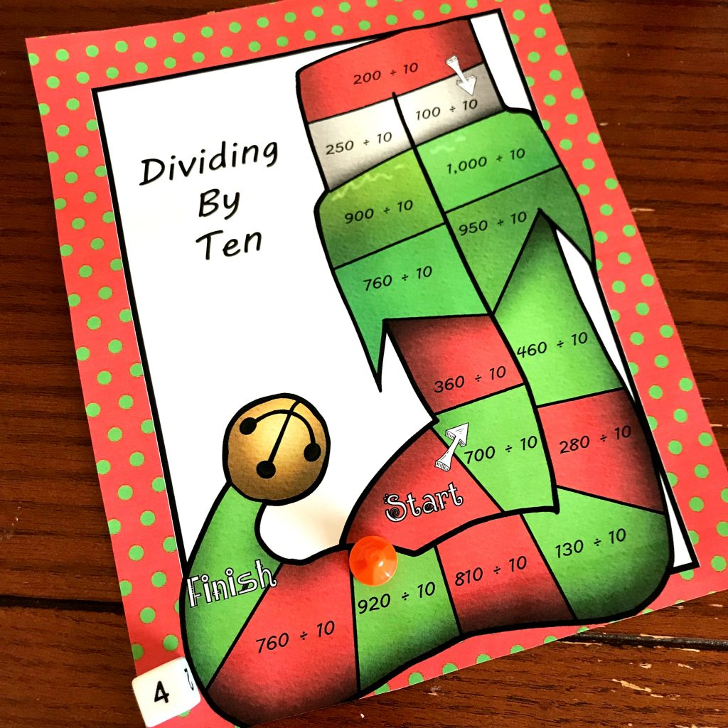 FREE Christmas Game For Dividing Multiples of 10 by a Single Digit