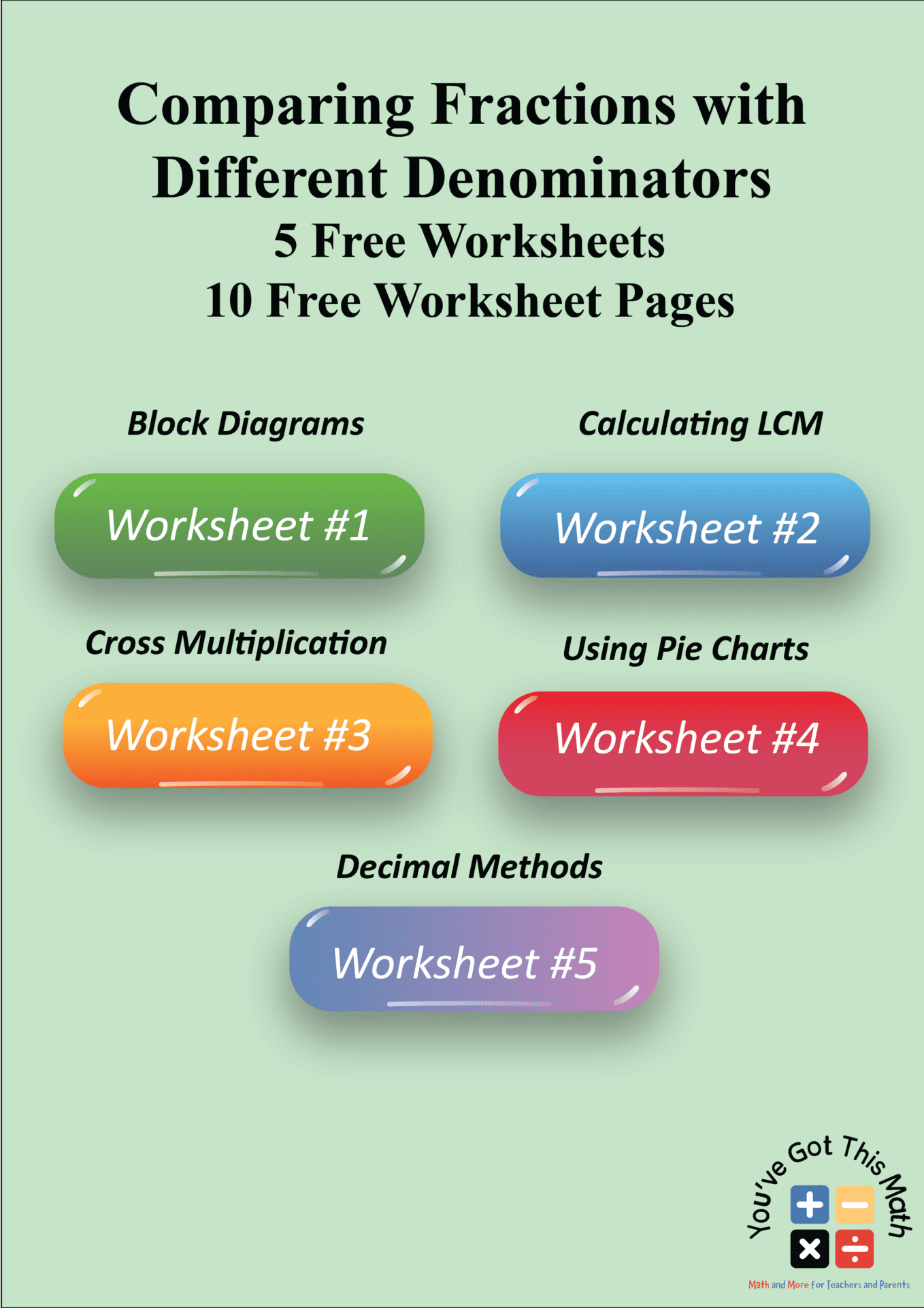 Comparing Fractions with Different Denominators | Free Printable