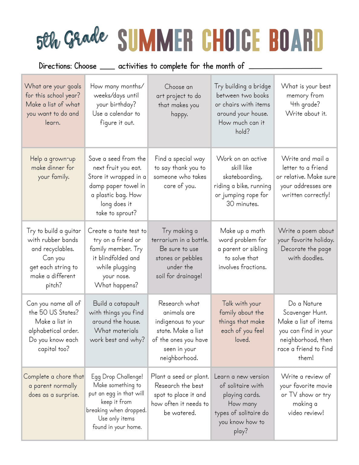 Fun PDF Choice Boards for Students | Summer | 3rd 4th 5th