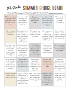 Fun PDF Choice Boards for Students | Summer | 3rd 4th 5th