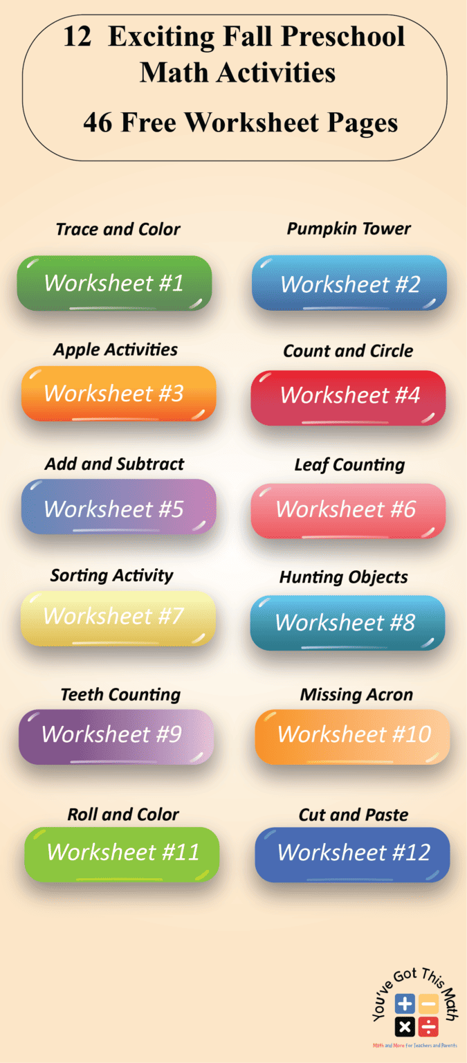 12 Free Fall Preschool Math Activities Related Worksheets