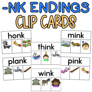 -nk Sound Words | Free PDF Clip Card Activity | -nk Blends