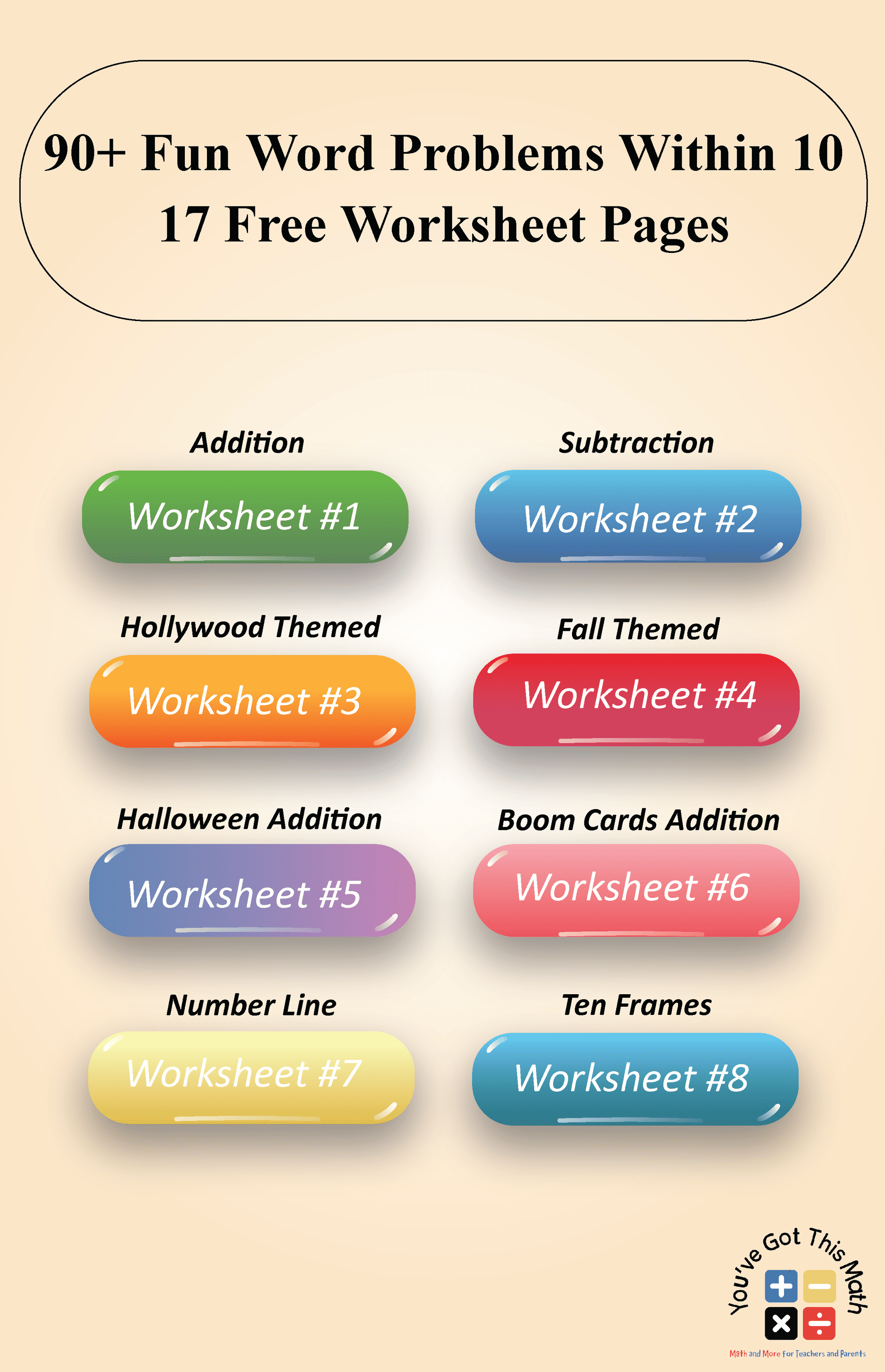 90+ Fun Word Problems Within 10 | 17 Pages Worksheet