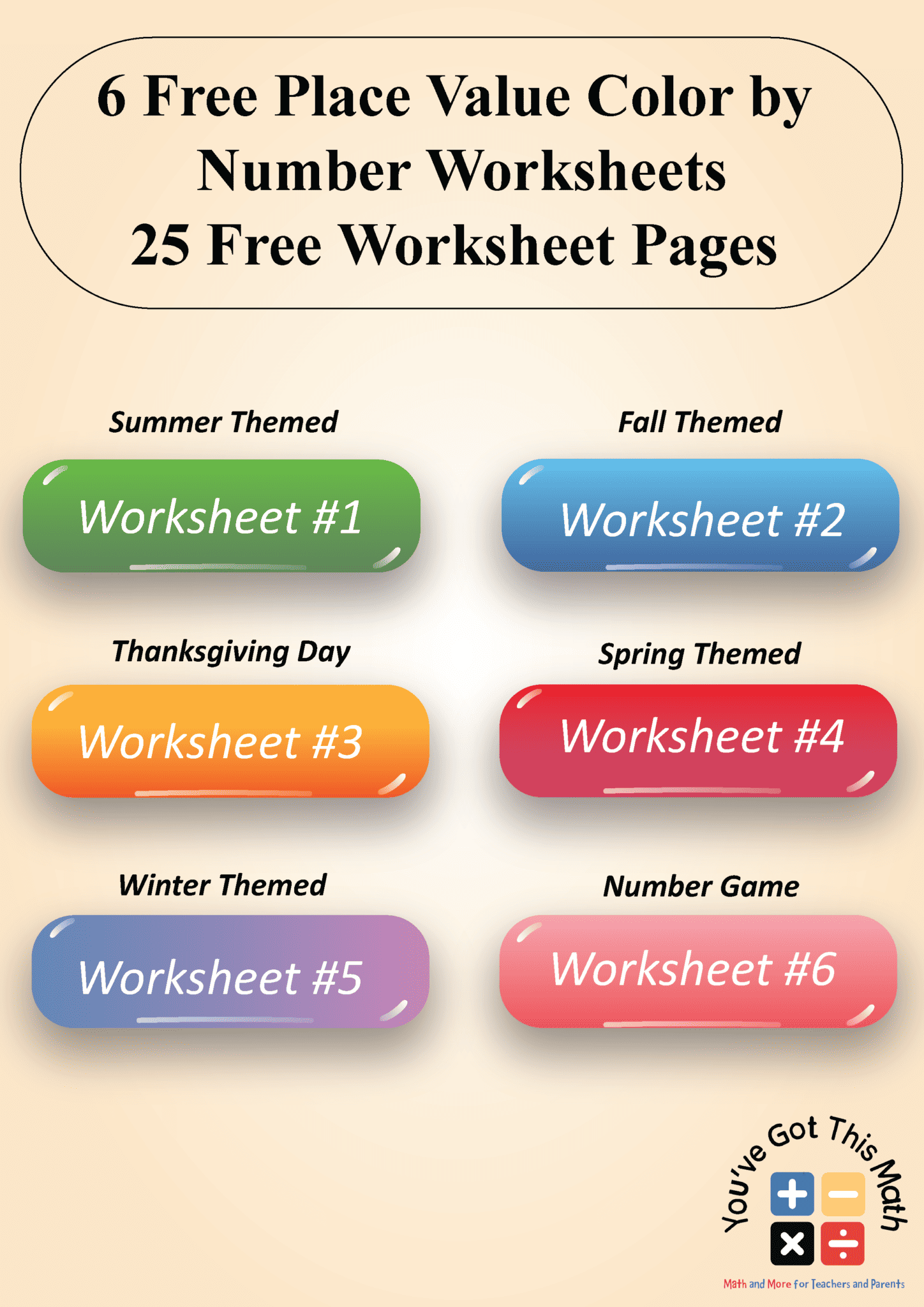 6 Free Place Value Color by Number Worksheets