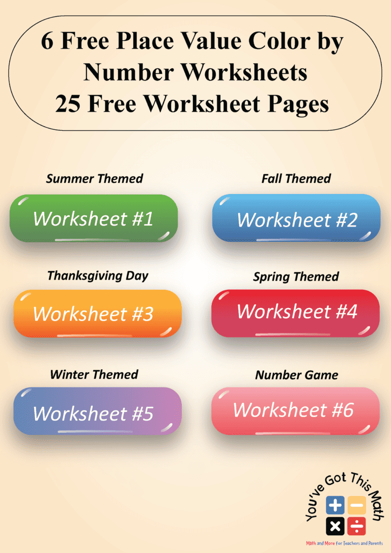 6 Free Place Value Color by Number Worksheets