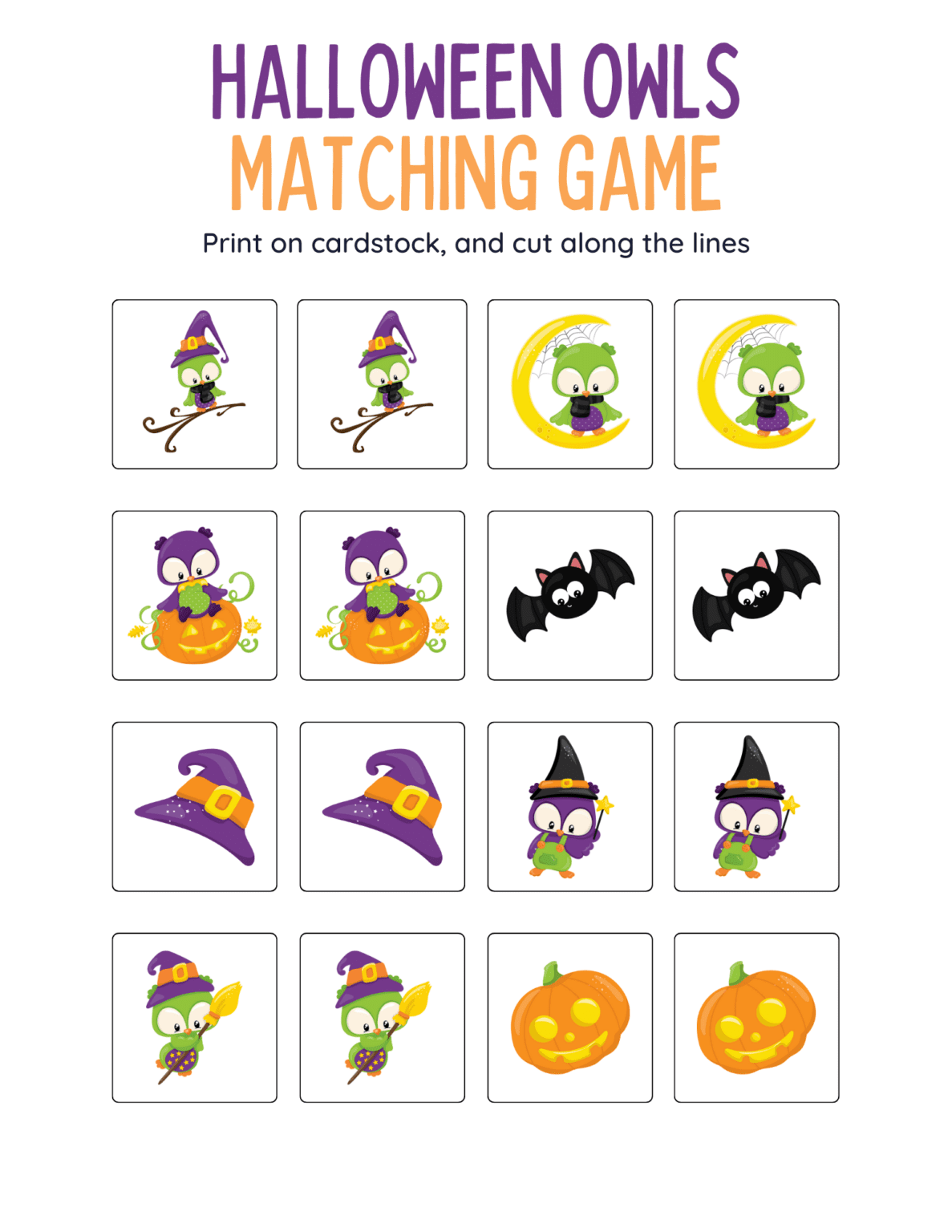 Free Halloween Owl Printable Activities: I Spy and Matching Game