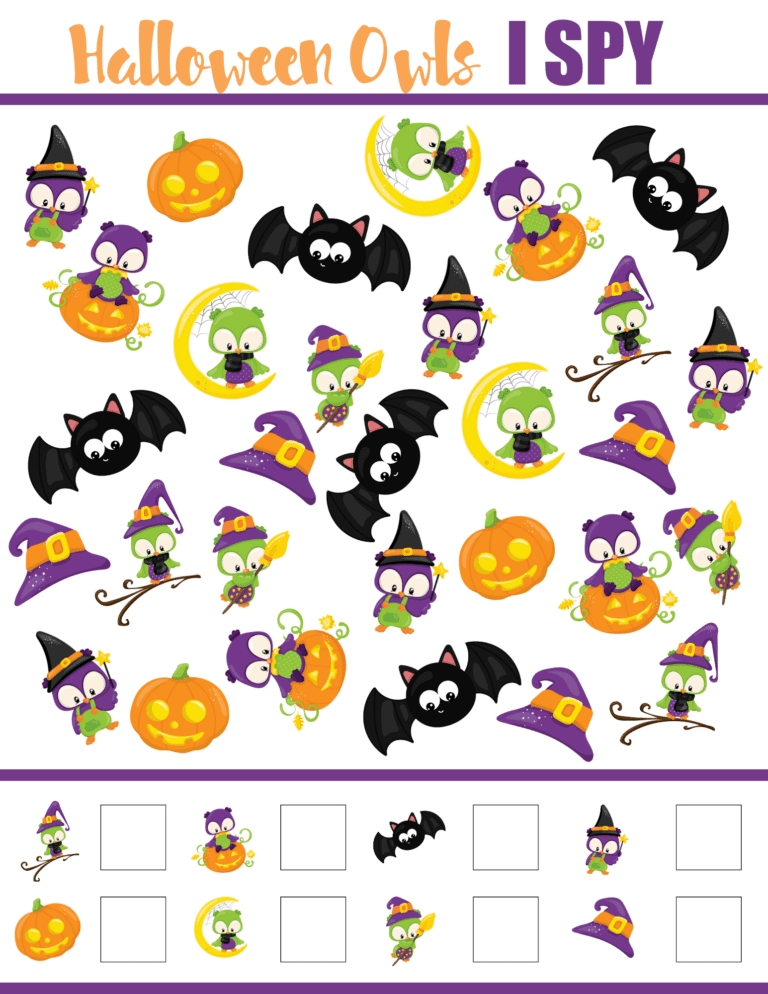 Free Halloween Owl Printable Activities: I Spy and Matching Game