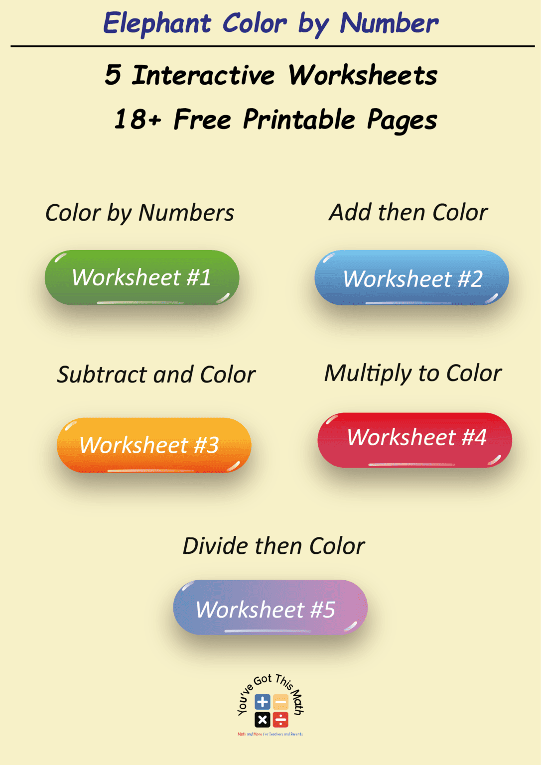 20 Free Elephant Color by Number Coloring Pages