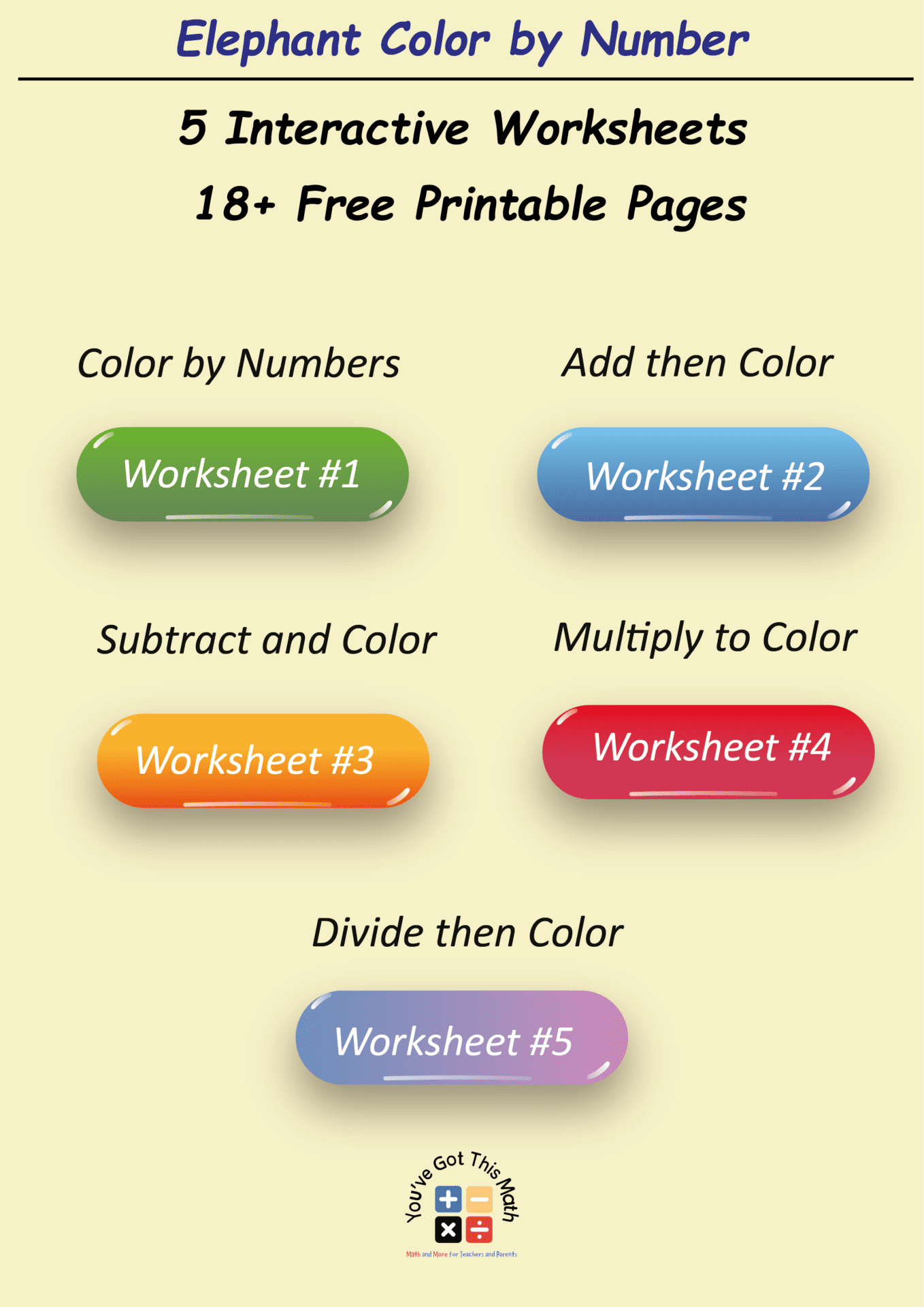 20 Free Elephant Color by Number Coloring Pages