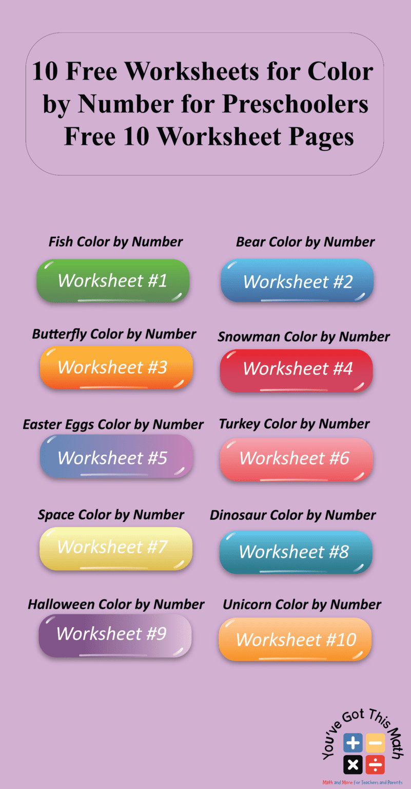 10 Free Worksheets for Color by Number for Preschoolers