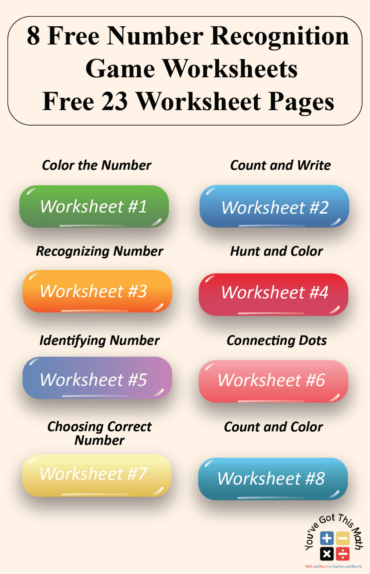 8 Free Number Recognition Game Worksheets