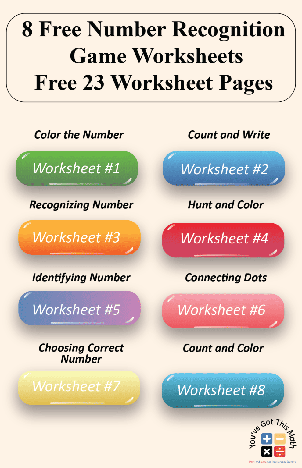 8 Free Number Recognition Game Worksheets