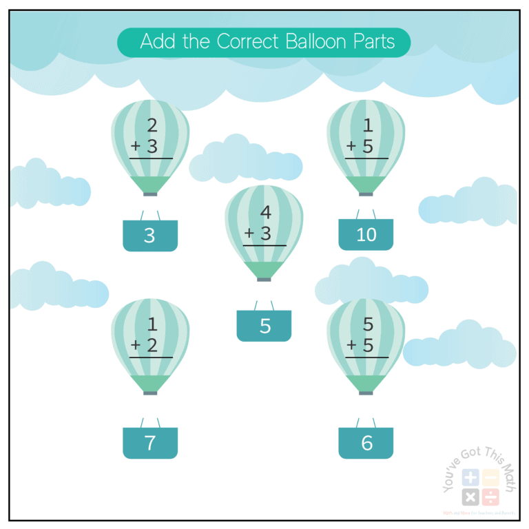 5 Fun Hot Air Balloon Math Worksheets | Free PDF