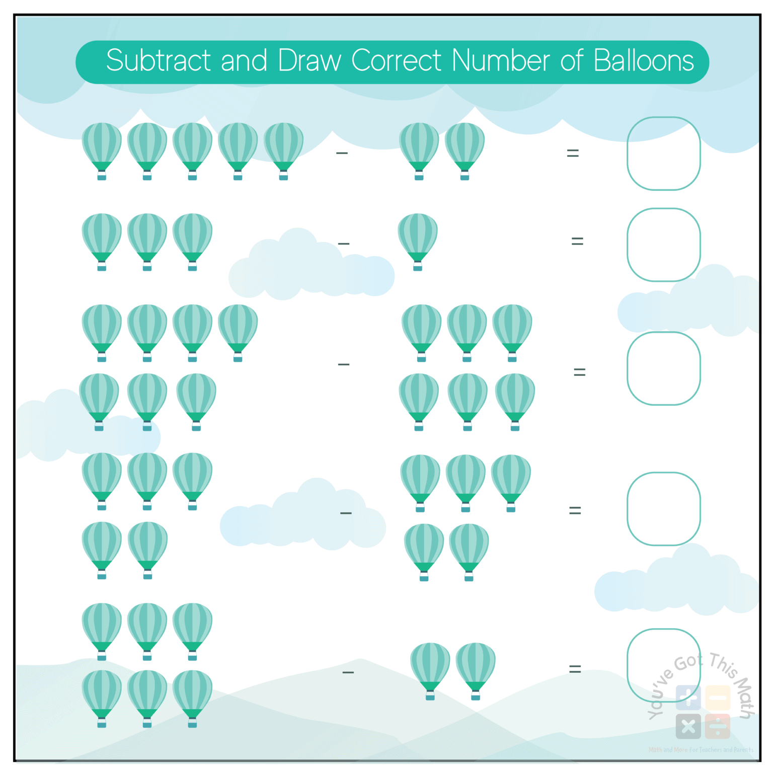 5 Fun Hot Air Balloon Math Worksheets | Free PDF