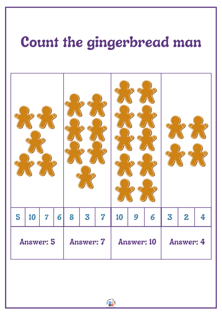 5 Worksheets on Gingerbread Man Counting Game