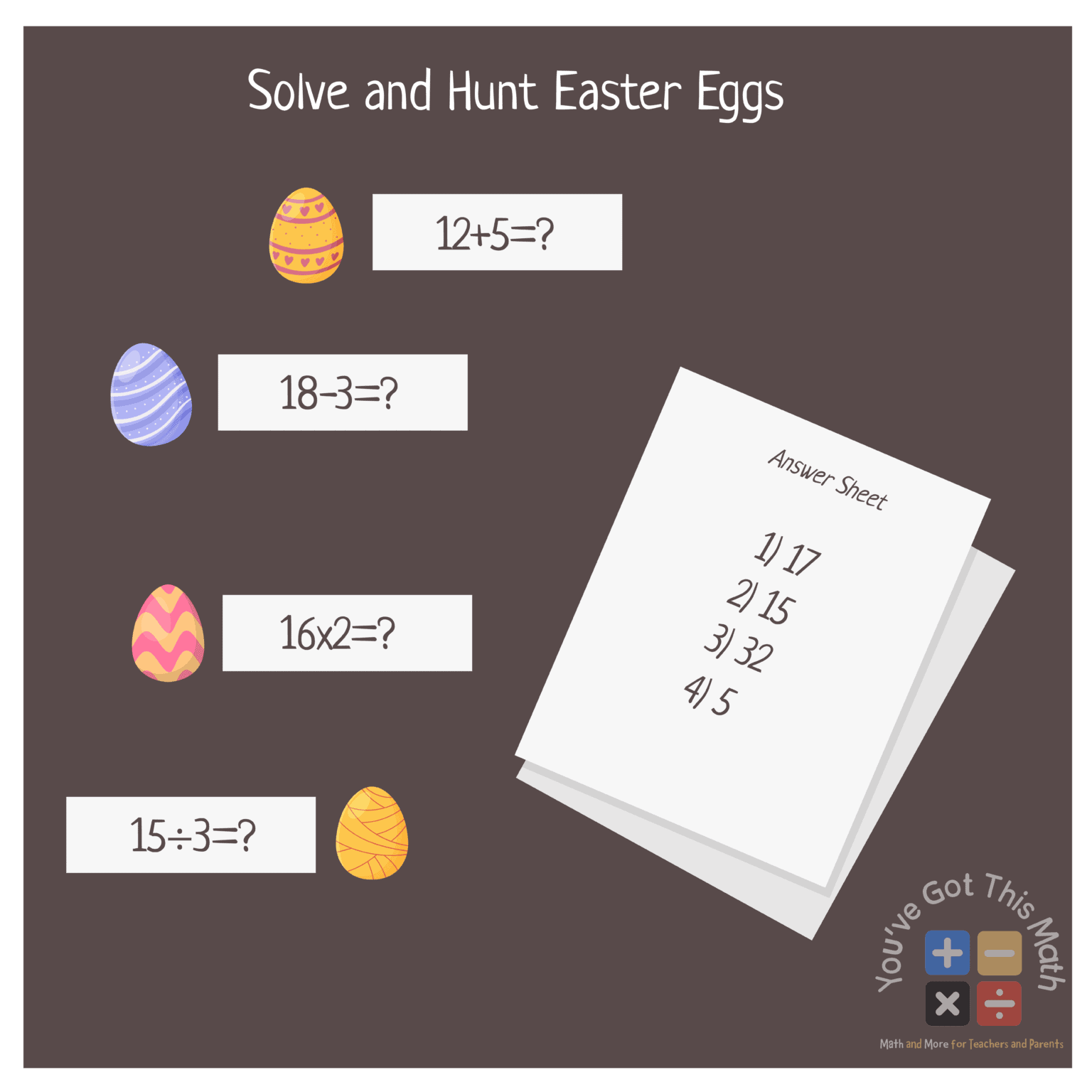 5 Free Math Easter Egg Hunt Worksheets