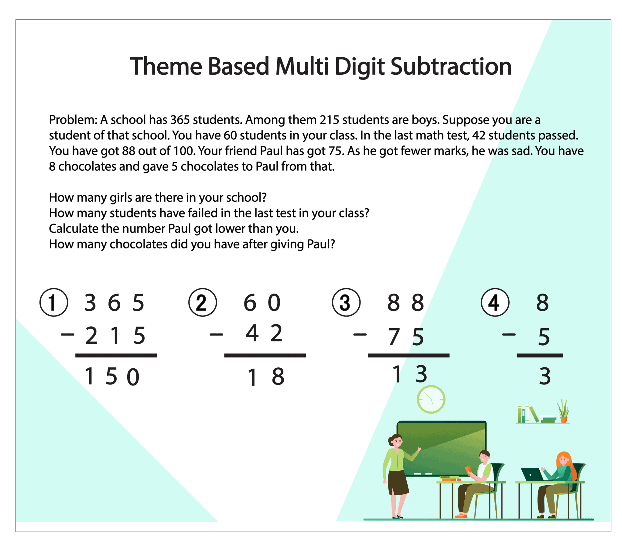 Multi Digit Subtraction Word Problems | Free Worksheet