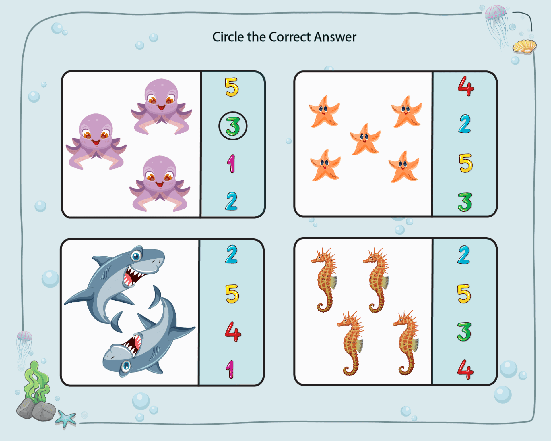 6 Free Counting Sea Animals Worksheets | Fun Activities