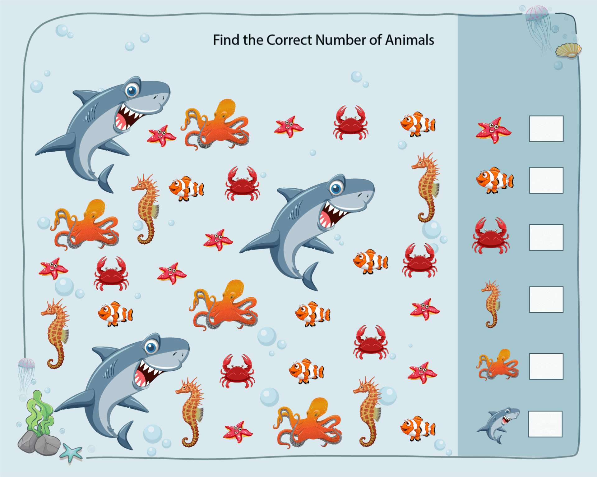 6 Free Counting Sea Animals Worksheets | Fun Activities