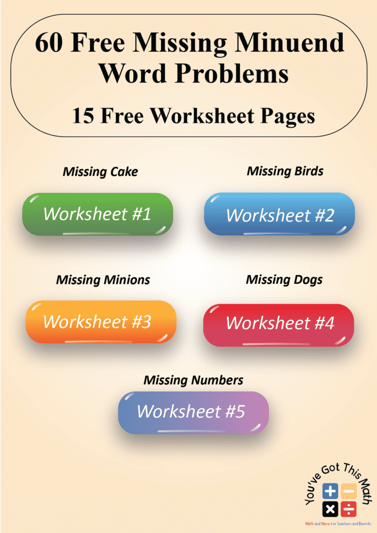 60 Missing Minuend Word Problems | 5 Free Worksheets