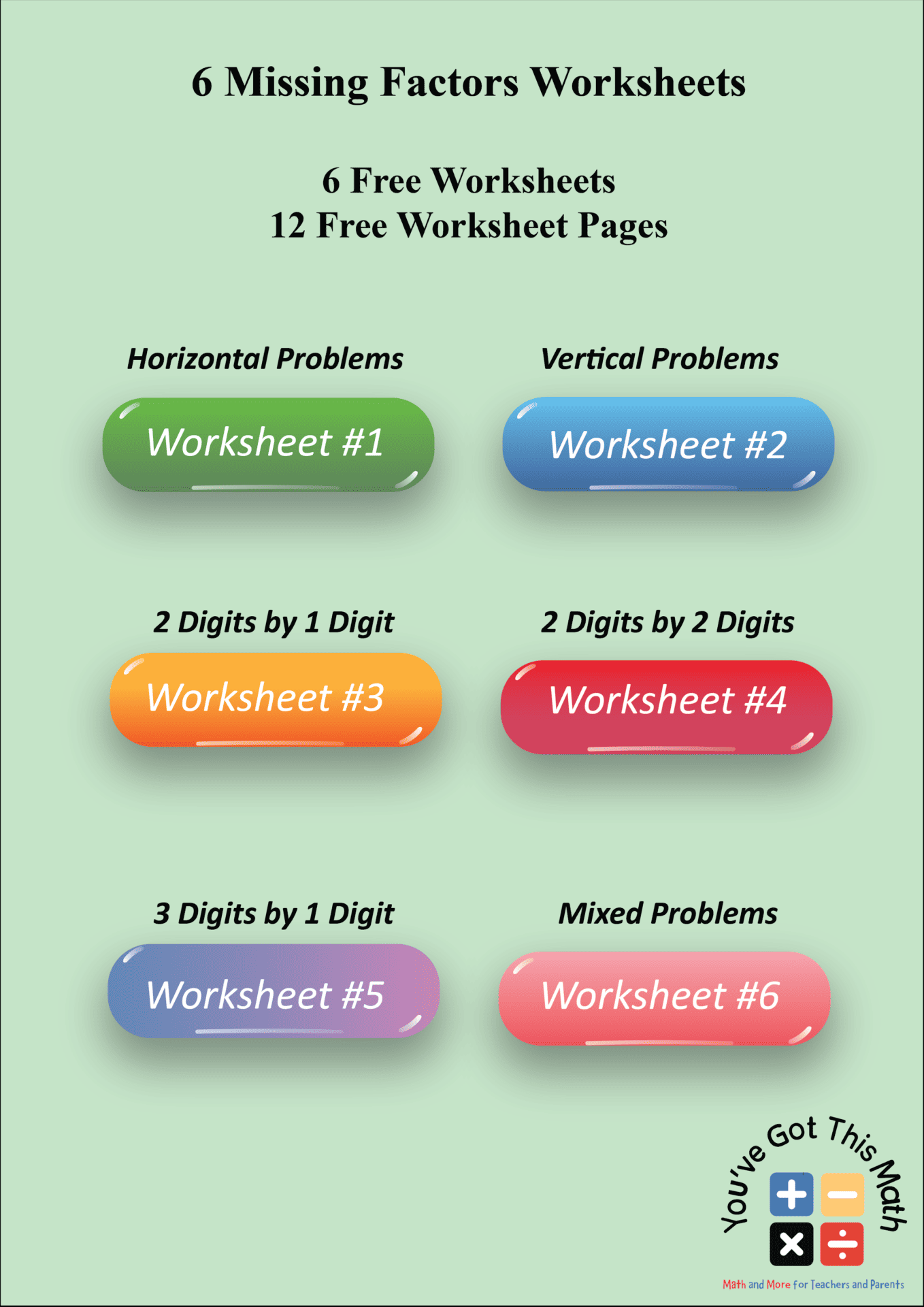 Missing Factors Worksheets