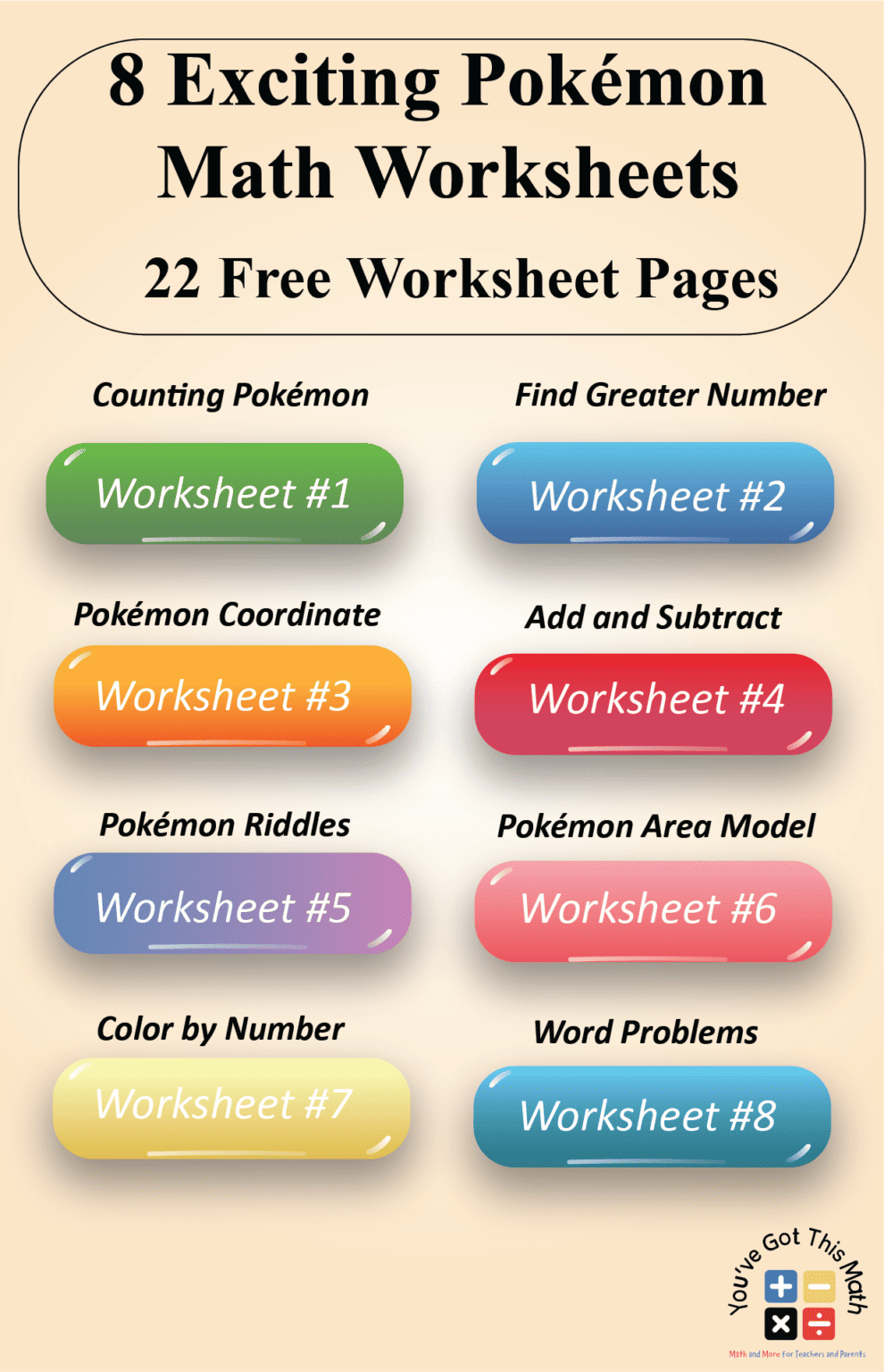 8 Exciting Pokémon Math Worksheets | 22 Free Pages