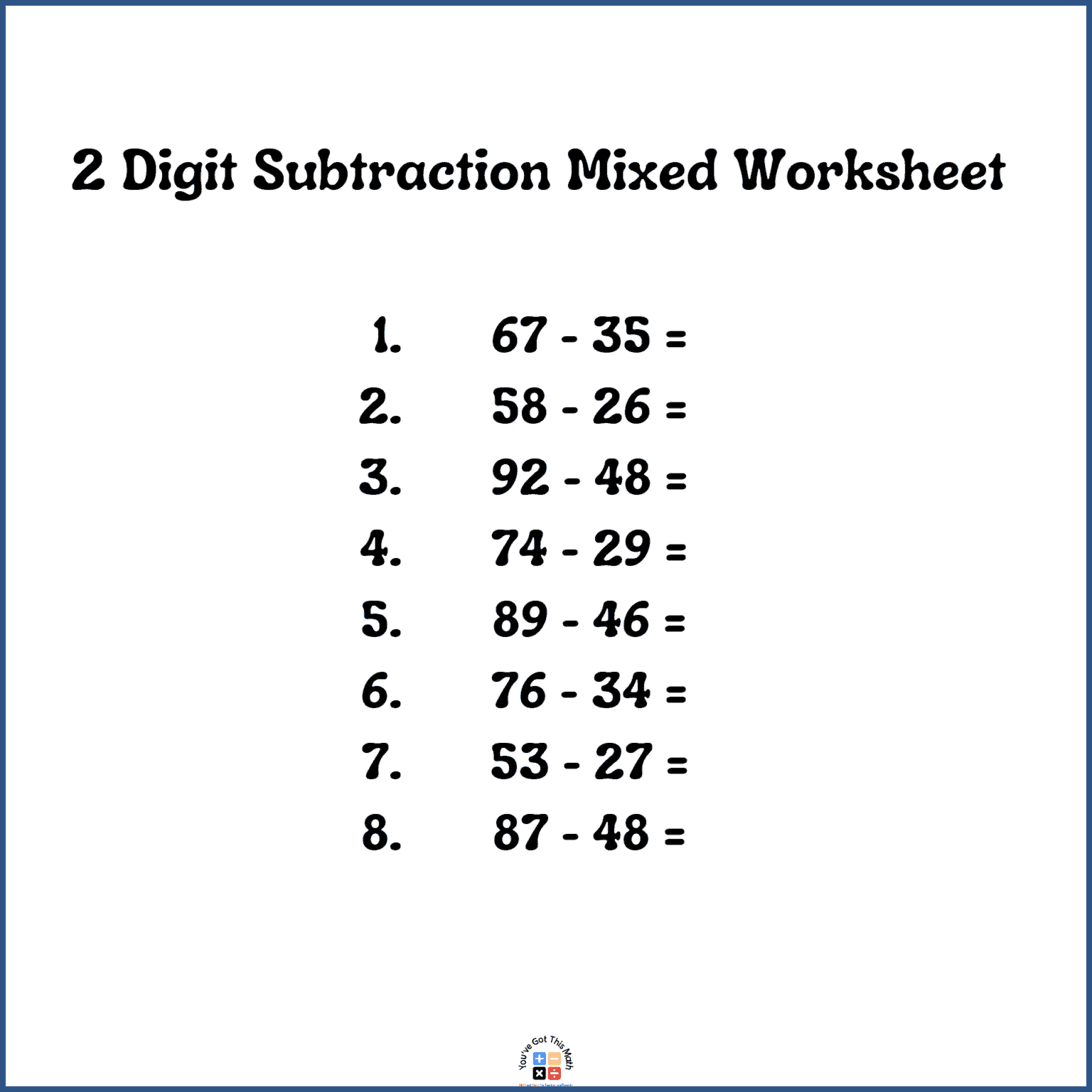 Free Subtract 2 Digit Numbers With Regrouping Worksheet 300 Problems