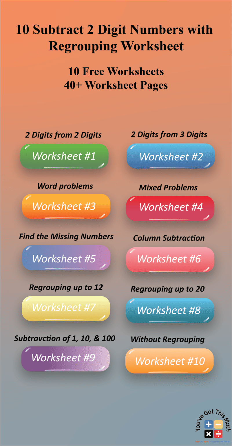 Free Subtract 2 Digit Numbers with Regrouping Worksheet | 300+ Problems