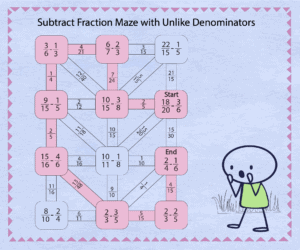 Subtracting Fractions with Unlike Denominators | 8 Free Worksheets