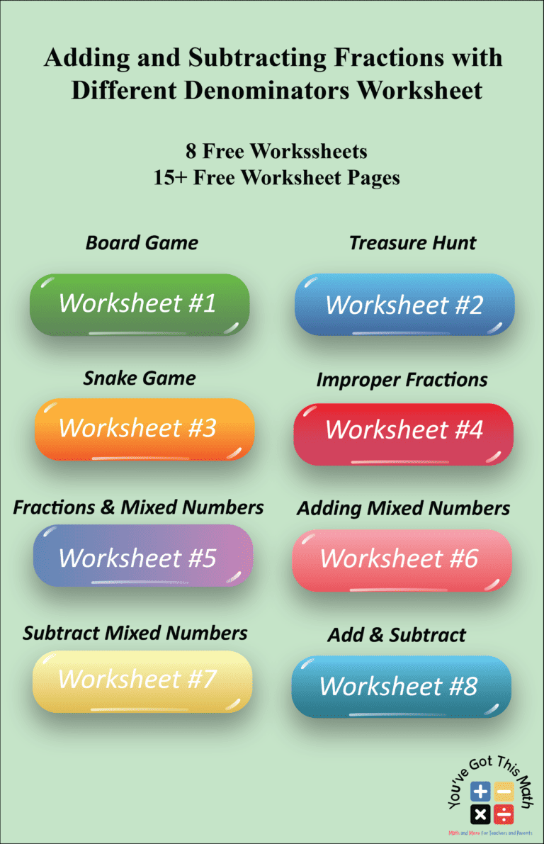 8 Free Adding and Subtracting Fractions with Different Denominators ...
