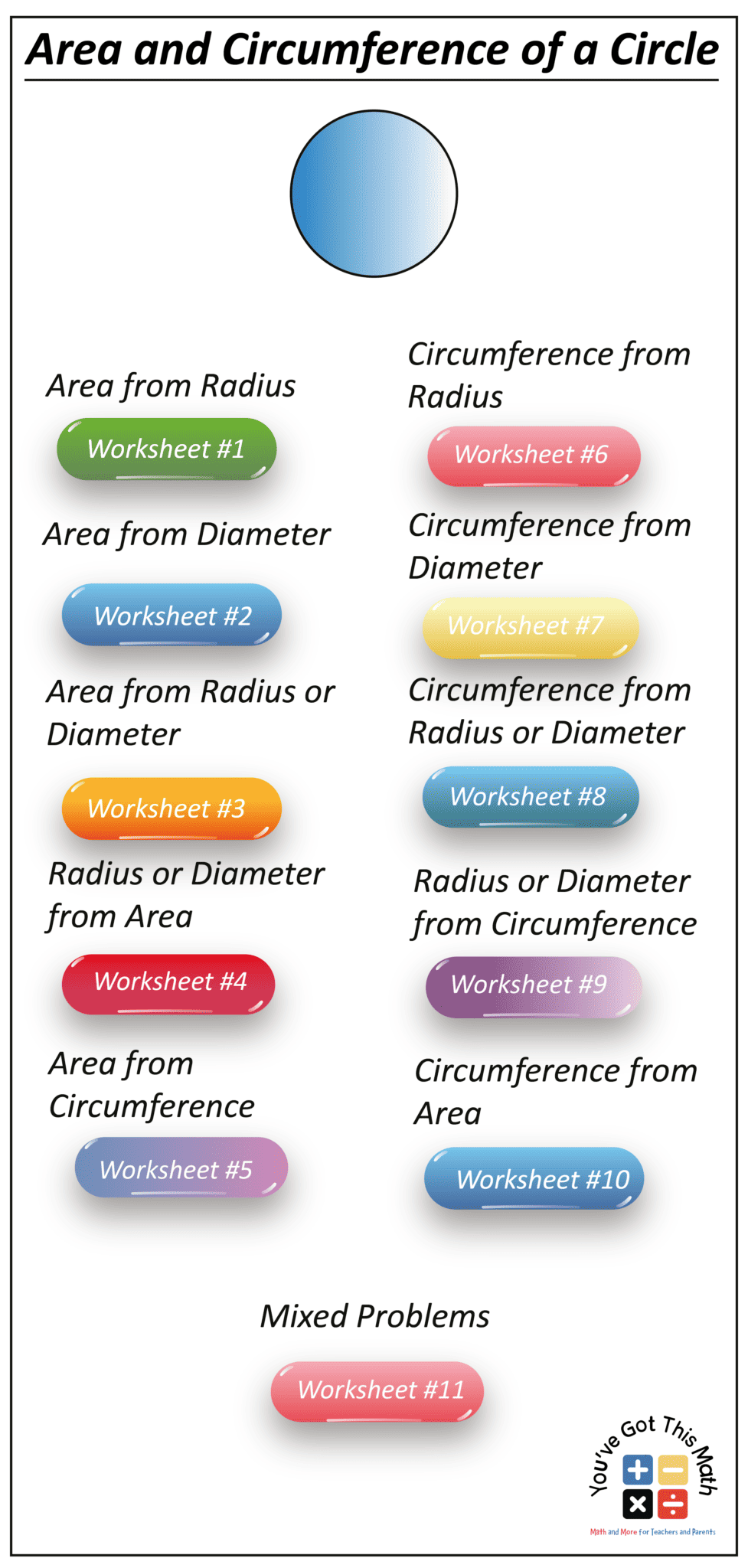11+ Free Area and Circumference of a Circle Worksheet