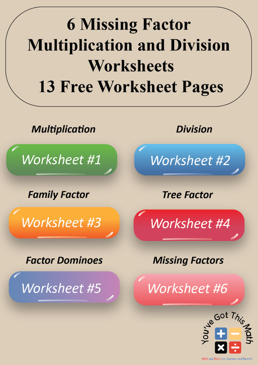 6 Missing Factor Multiplication and Division Worksheets | Free Printable
