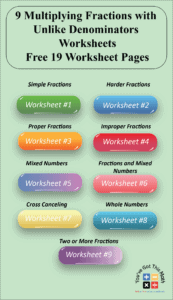 Multiplying Fractions with Unlike Denominators | 9 Worksheets
