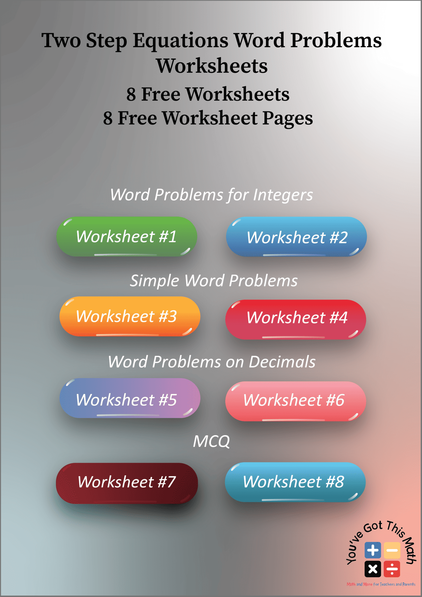8 Free Two Step Equations Word Problems Worksheets