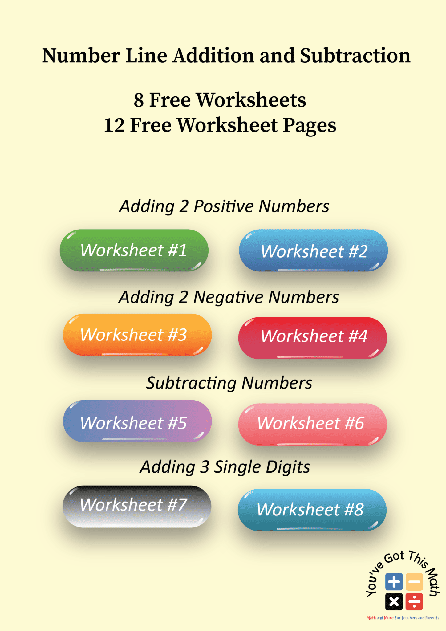 8 Free Number Line Addition and Subtraction Worksheets