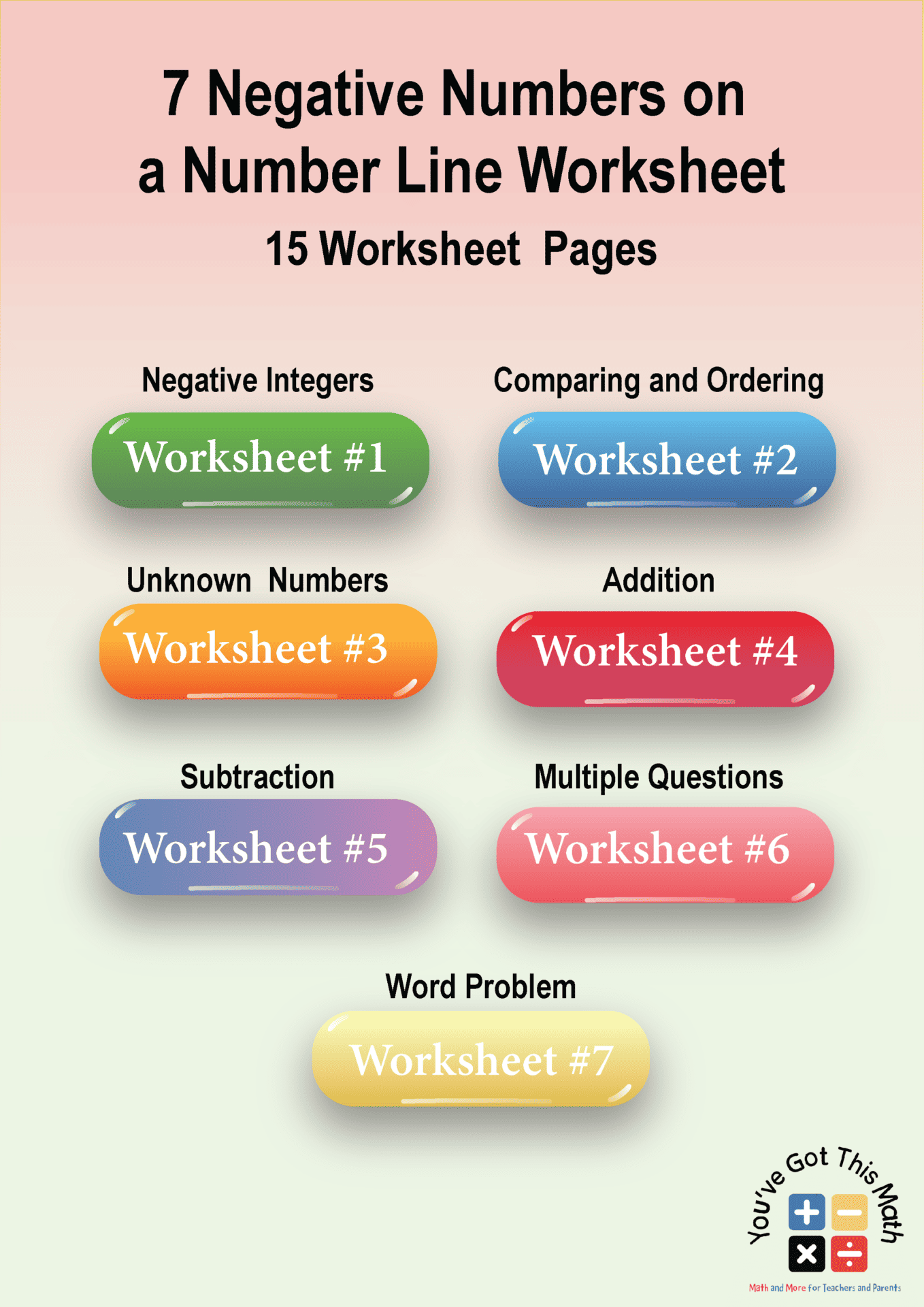 7 Free Negative Numbers on a Number Line Worksheets