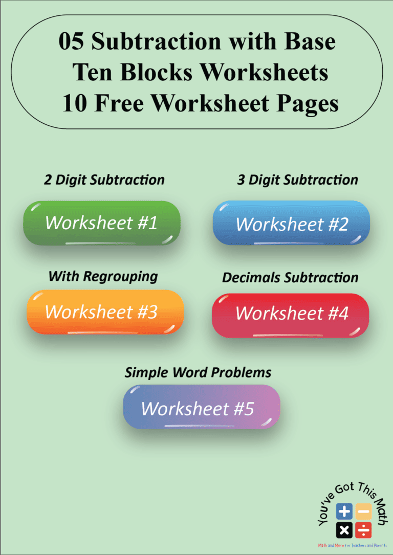 5 Subtraction with Base Ten Blocks Worksheets | Fun Activities