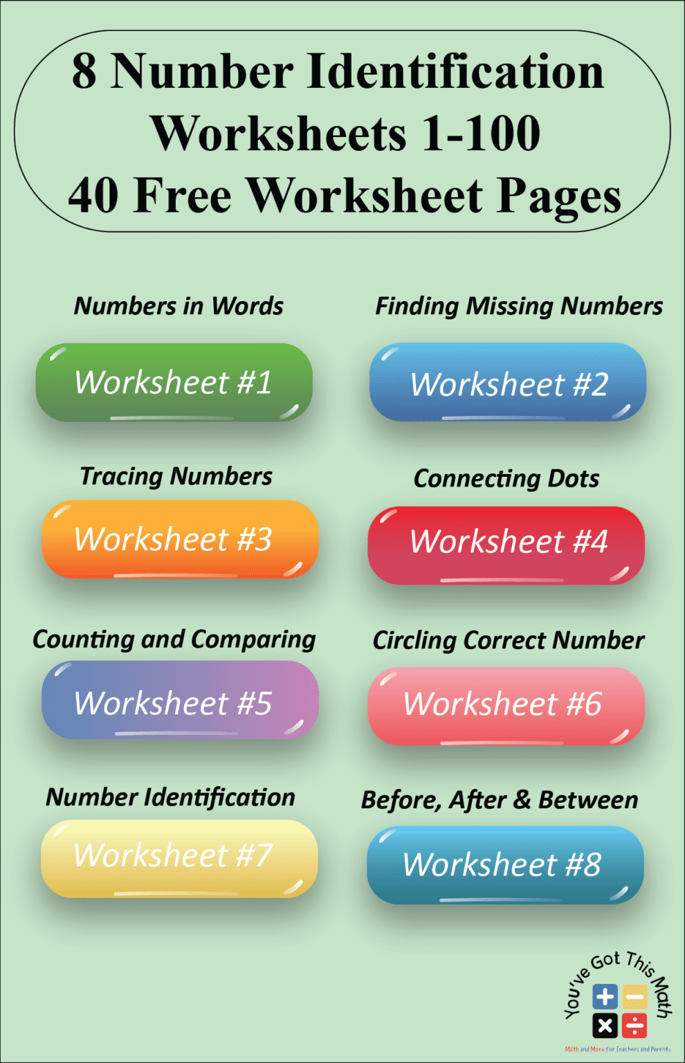 8 Free Number Identification Worksheets 1-100