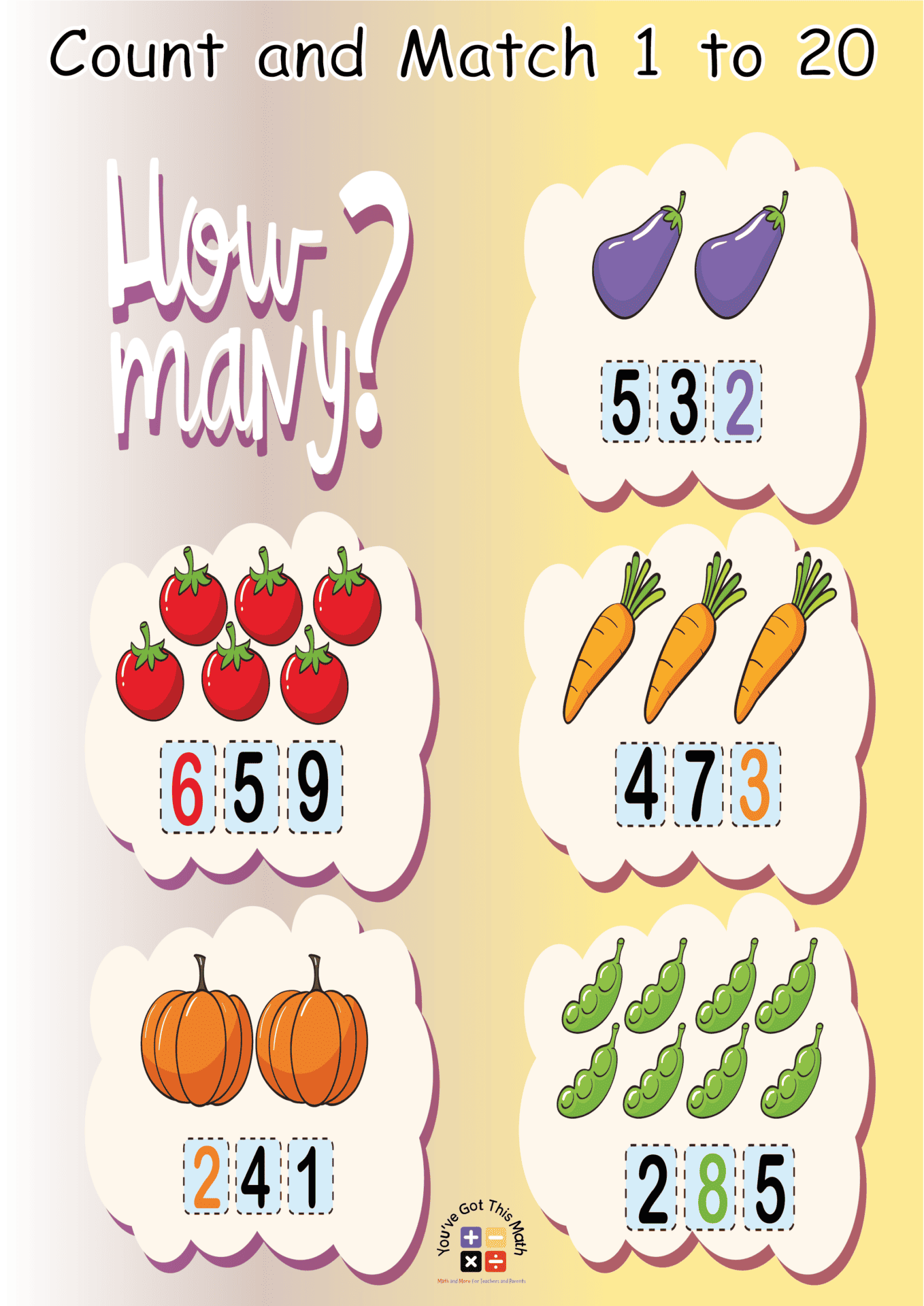 4 Free Count and Match 1 to 20 Worksheets | 15+ Free Pages